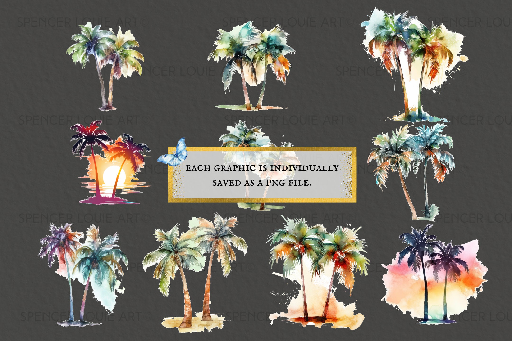 Watercolor Palm Tree Summer Clipart Bundle of 20 Commercial - Etsy