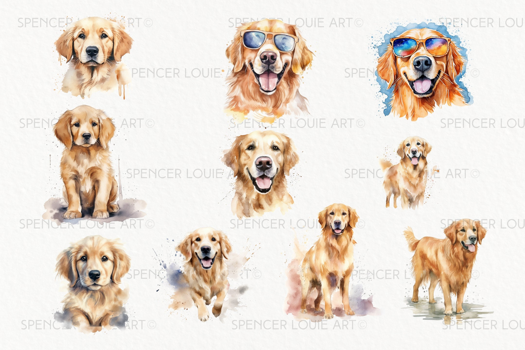 Watercolor Golden Retriever, Bundle of 20, Commercial Use, Watercolor ...