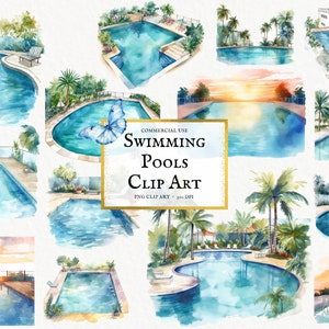 Watercolor Swimming Pools Summer Clipart Bundle of 20 - Etsy