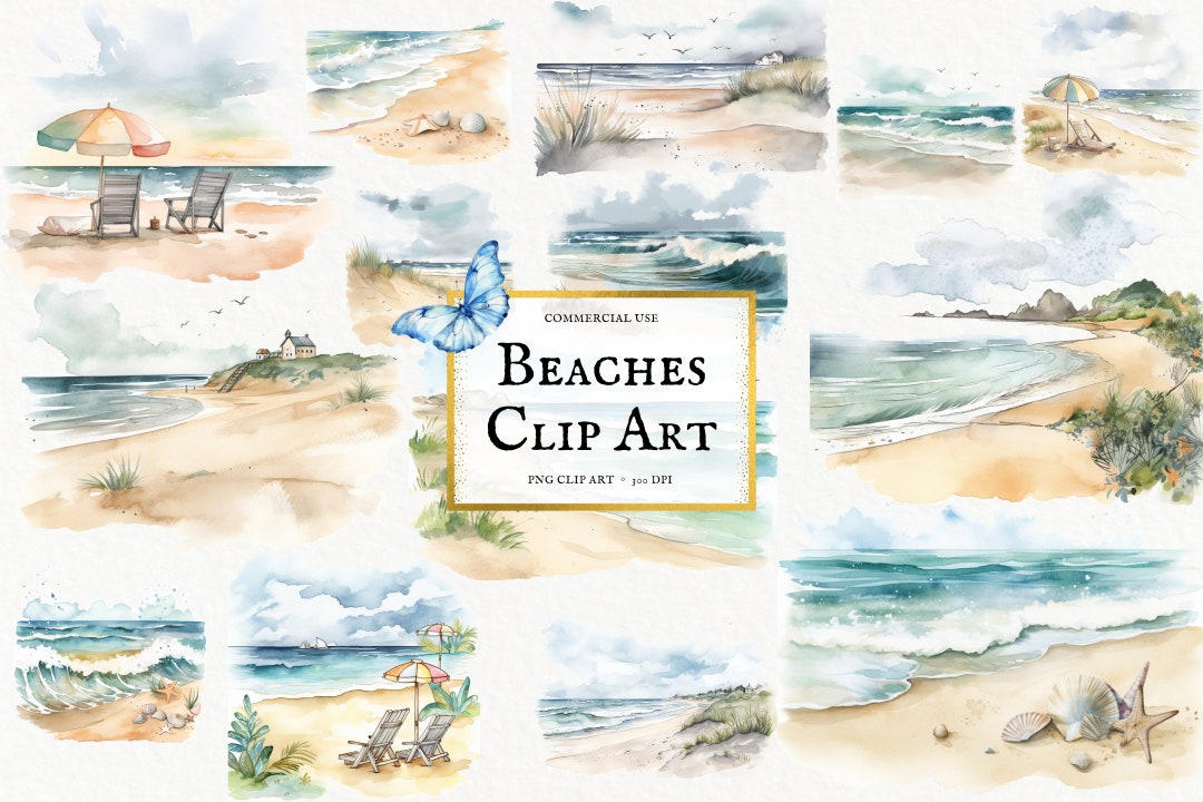 Watercolor Beach Summer Clipart, Bundle of 20, Commercial Use ...