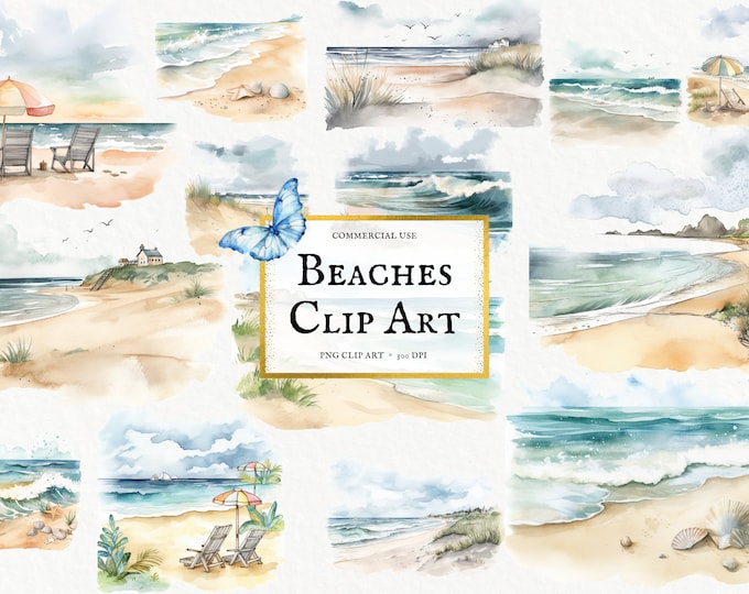 Watercolor Beach Summer Clipart, Bundle of 20, Commercial Use ...