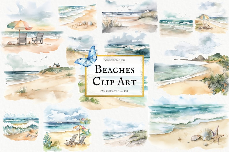 Watercolor Beach Summer Clipart Bundle of 20 Commercial Use - Etsy
