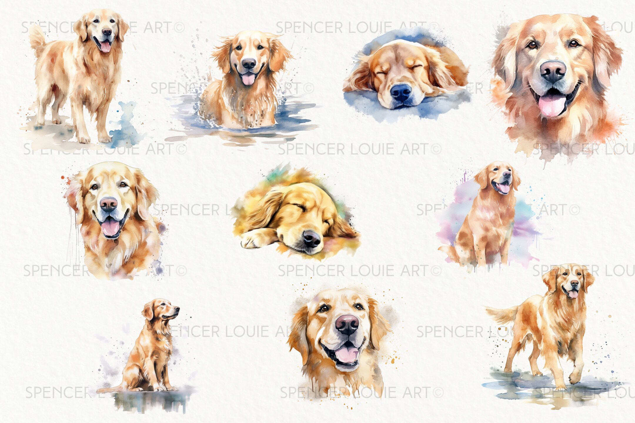 Watercolor Golden Retriever Bundle of 20 Commercial Use - Etsy