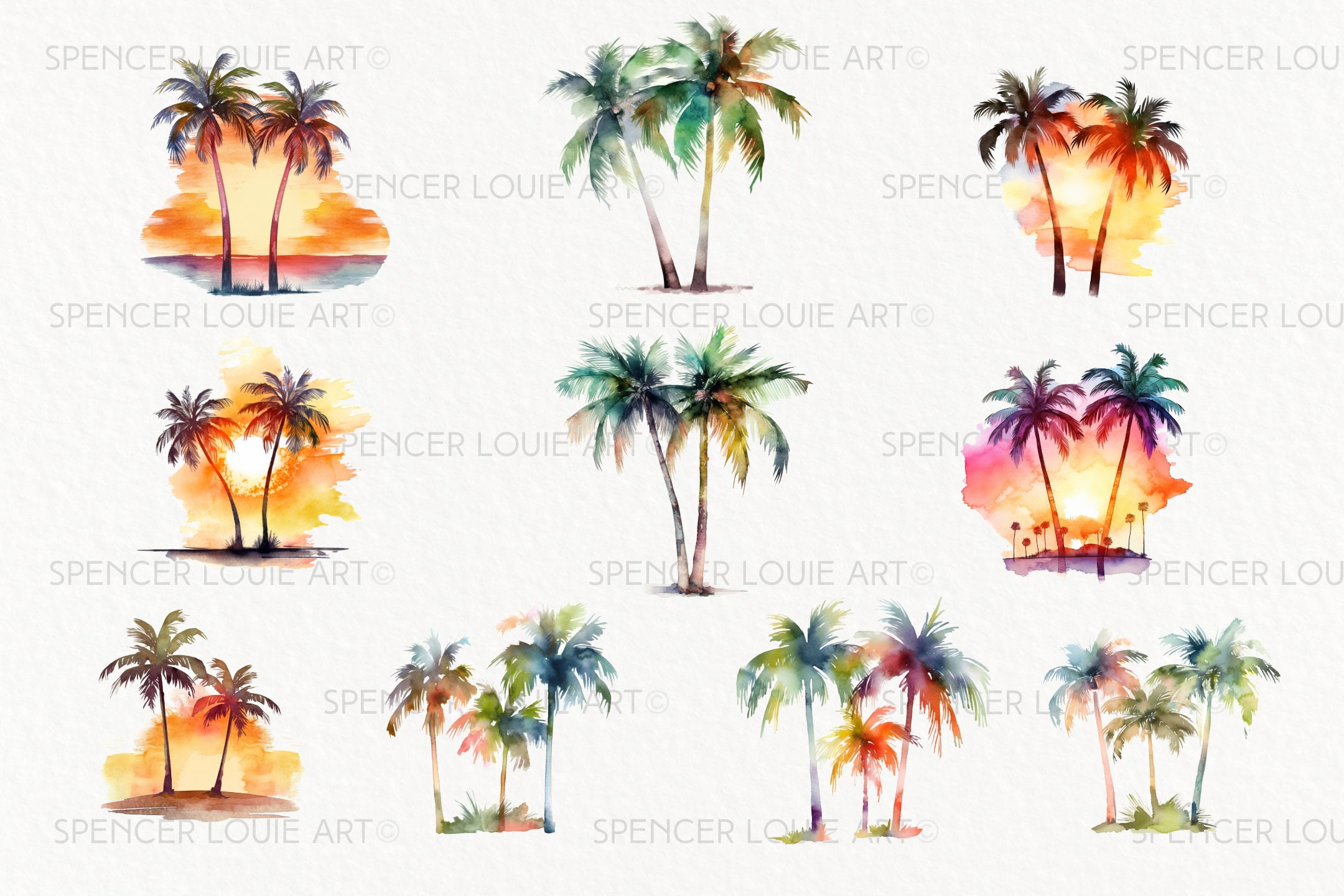 Watercolor Palm Tree Summer Clipart Bundle of 20 Commercial - Etsy