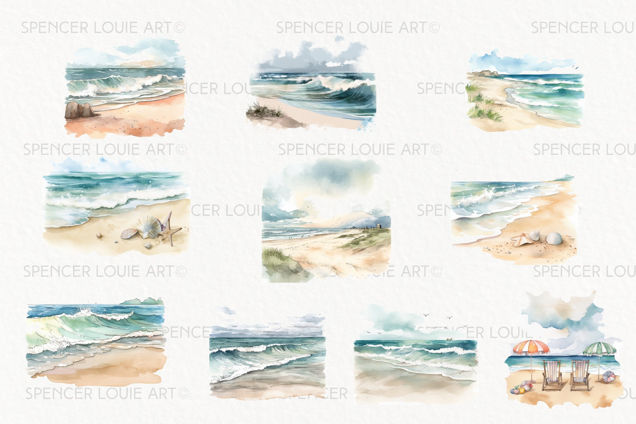 Watercolor Beach Summer Clipart Bundle of 20 Commercial Use - Etsy