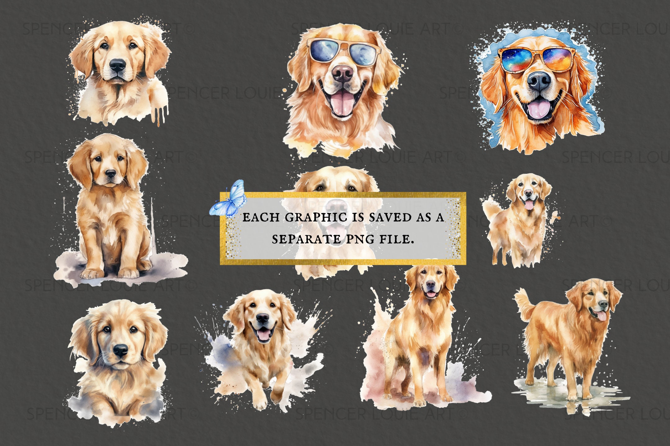 Watercolor Golden Retriever, Bundle of 20, Commercial Use, Watercolor ...