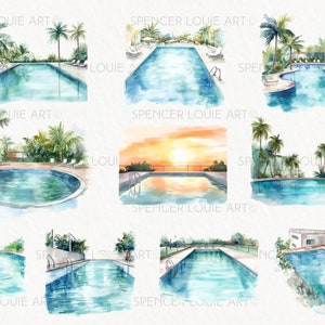 Watercolor Swimming Pools Summer Clipart Bundle of 20 - Etsy