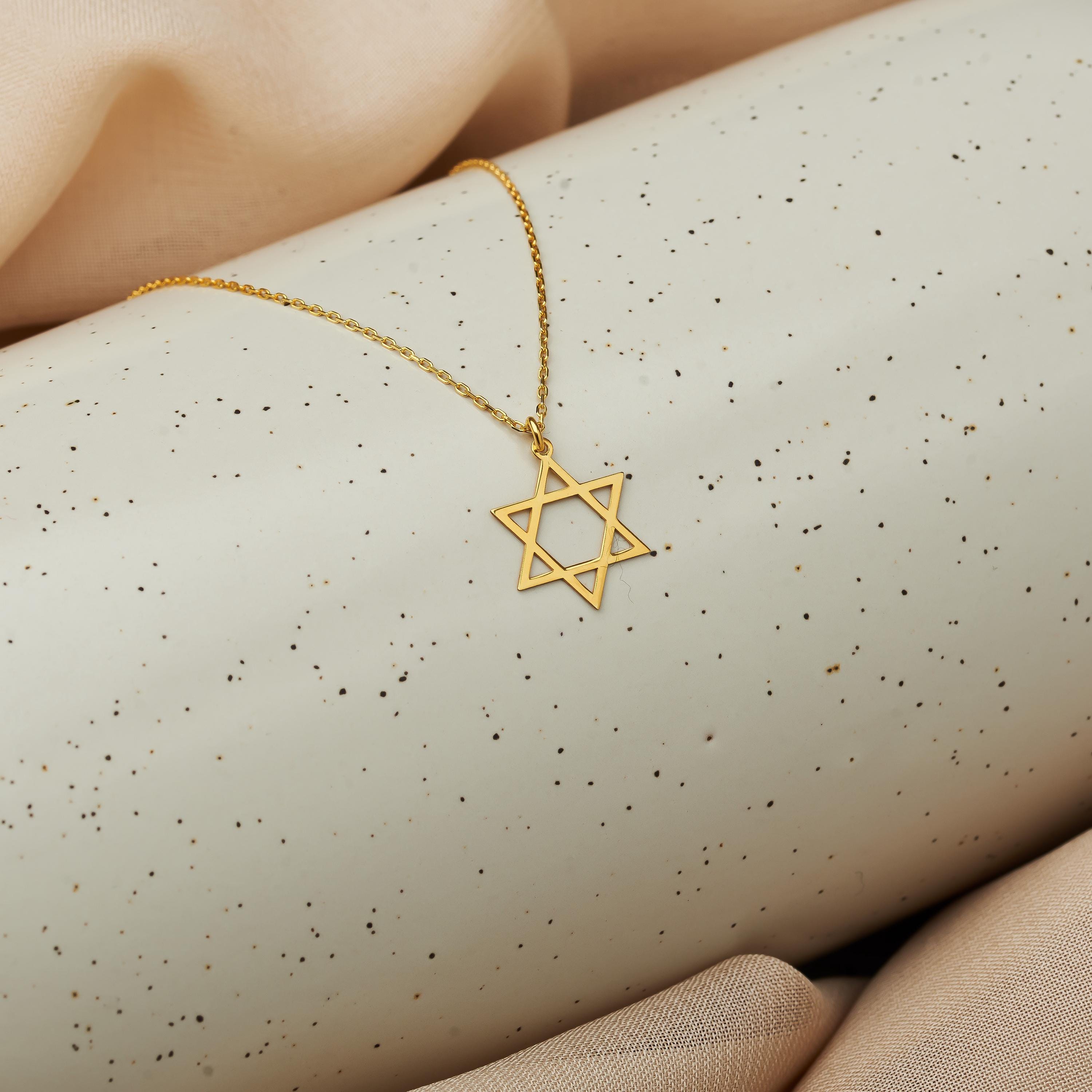 14k Gold Star of David Necklace, Jewish Star Necklace, Dainty Magen ...