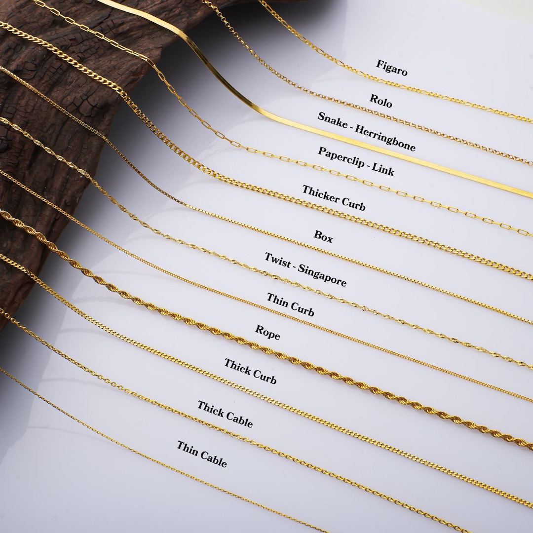14k Gold Chain Necklace, Vine Chain, Twist Chain, Herringbone Chain ...