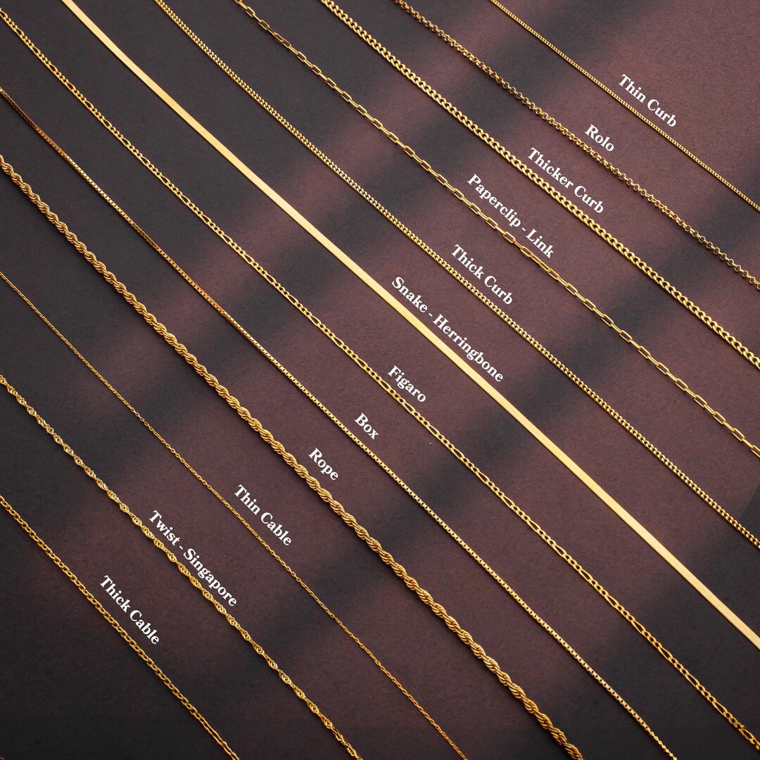 18K Gold Chain Necklace, Thin Gold Chain, Twist Chain, Box Chain ...