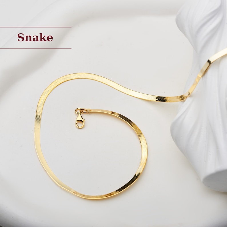 14K Gold Snake Chain Necklace, Dainty Herringbone Chain Necklace, Thick ...