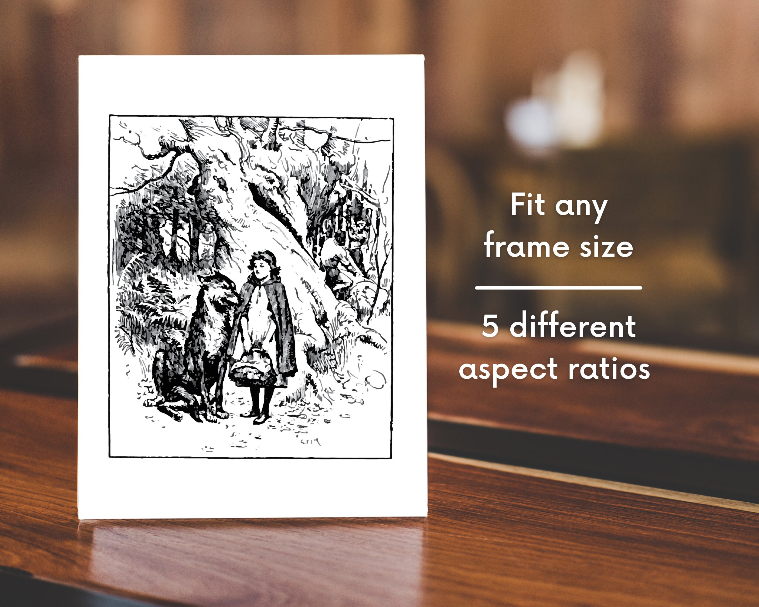 Little Red Riding Hood and Wolf in Forest Vintage Storybook ...