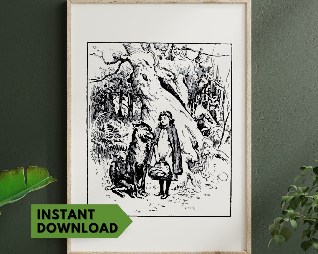Little Red Riding Hood and Wolf in Forest Vintage Storybook ...