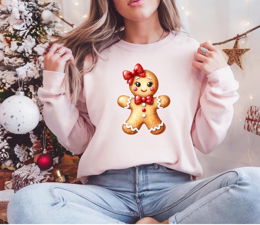 Gingerbread Sweatshirt, Pink Christmas Sweater, Women's Holiday ...