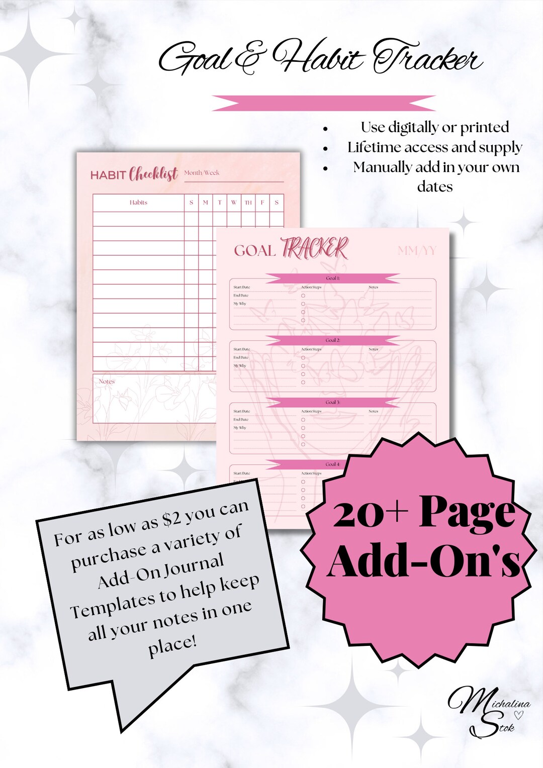 Goal Tracker and Habit Checklist Journal Templates I Digital Download I ...