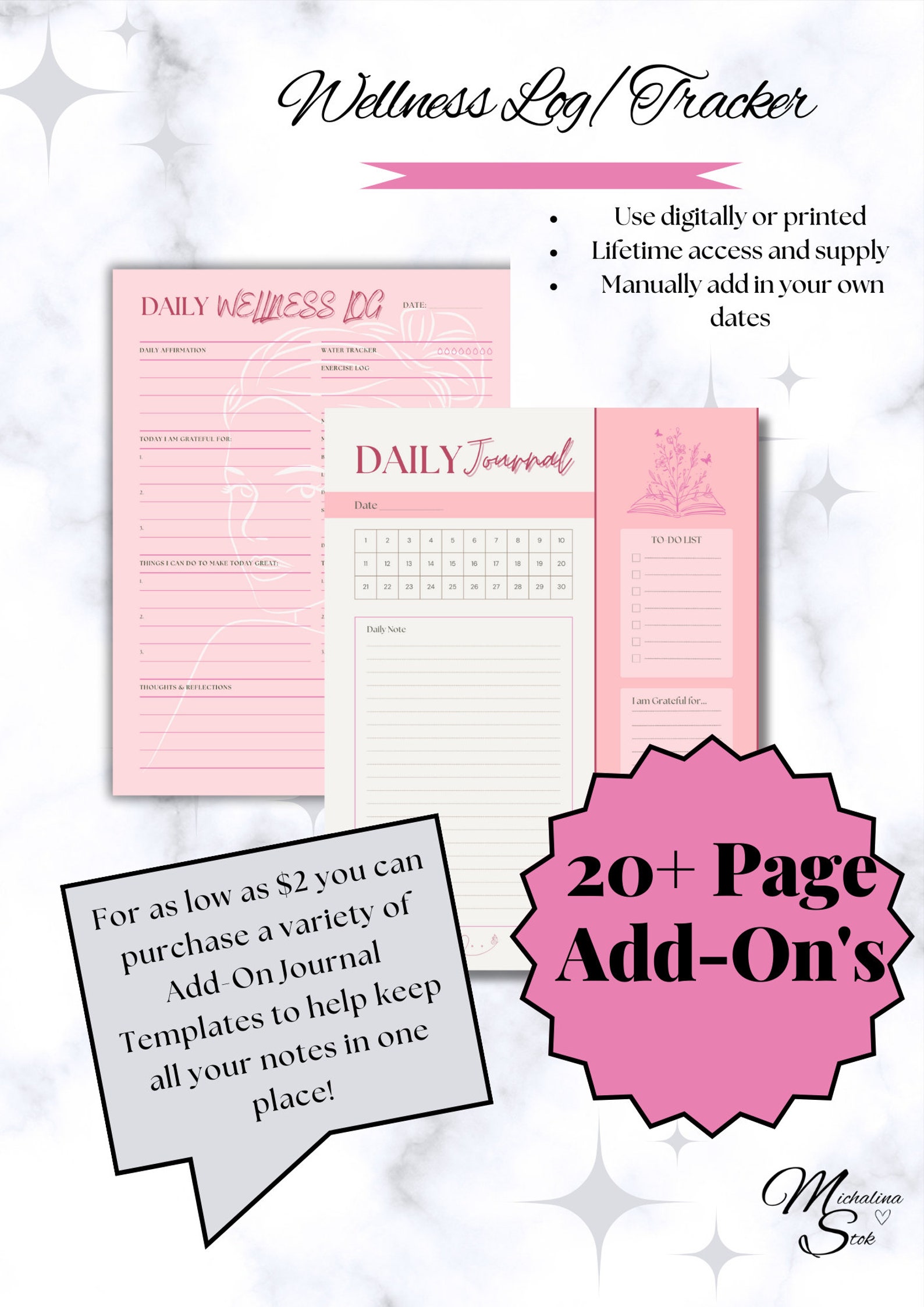 Wellness Log and Daily Journal Prompt - Templates I Digital Download I ...