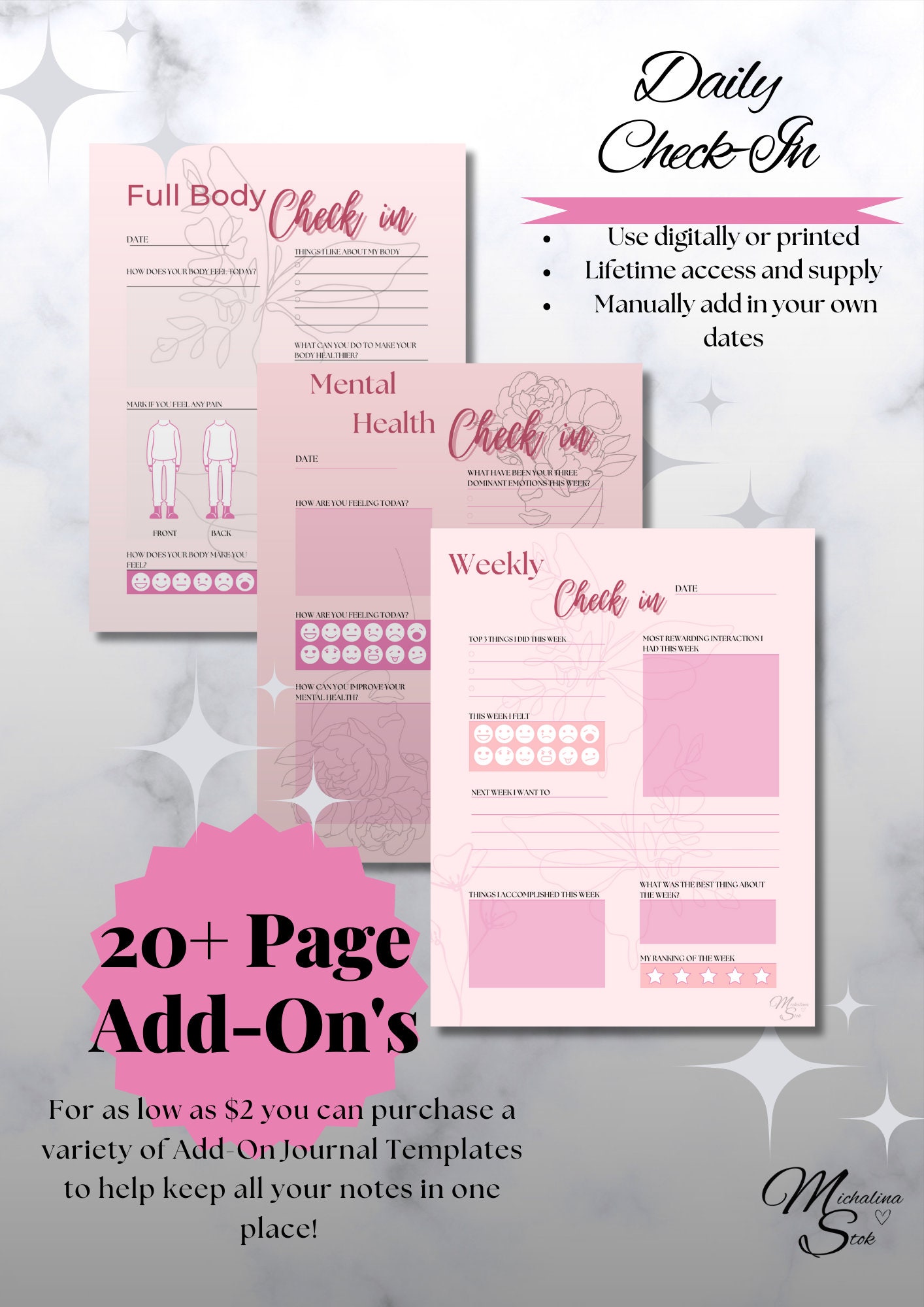 Mental Health Check-in Journal Template Bundle I Digital Download I 3 ...