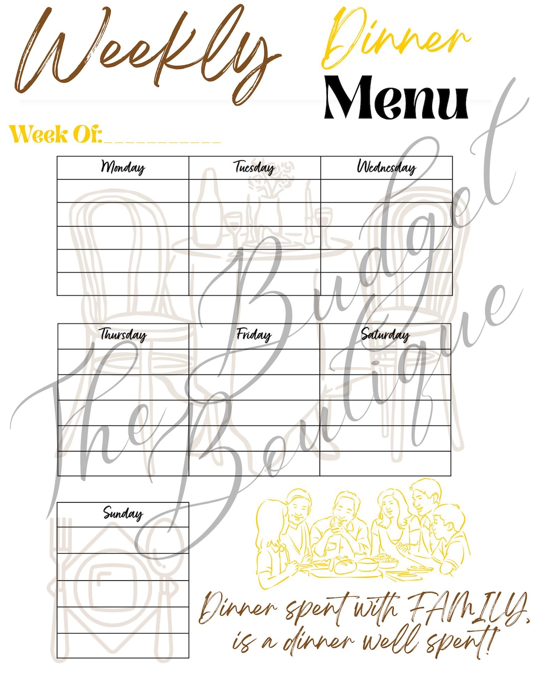 Weekly Dinner Menu Template - Etsy