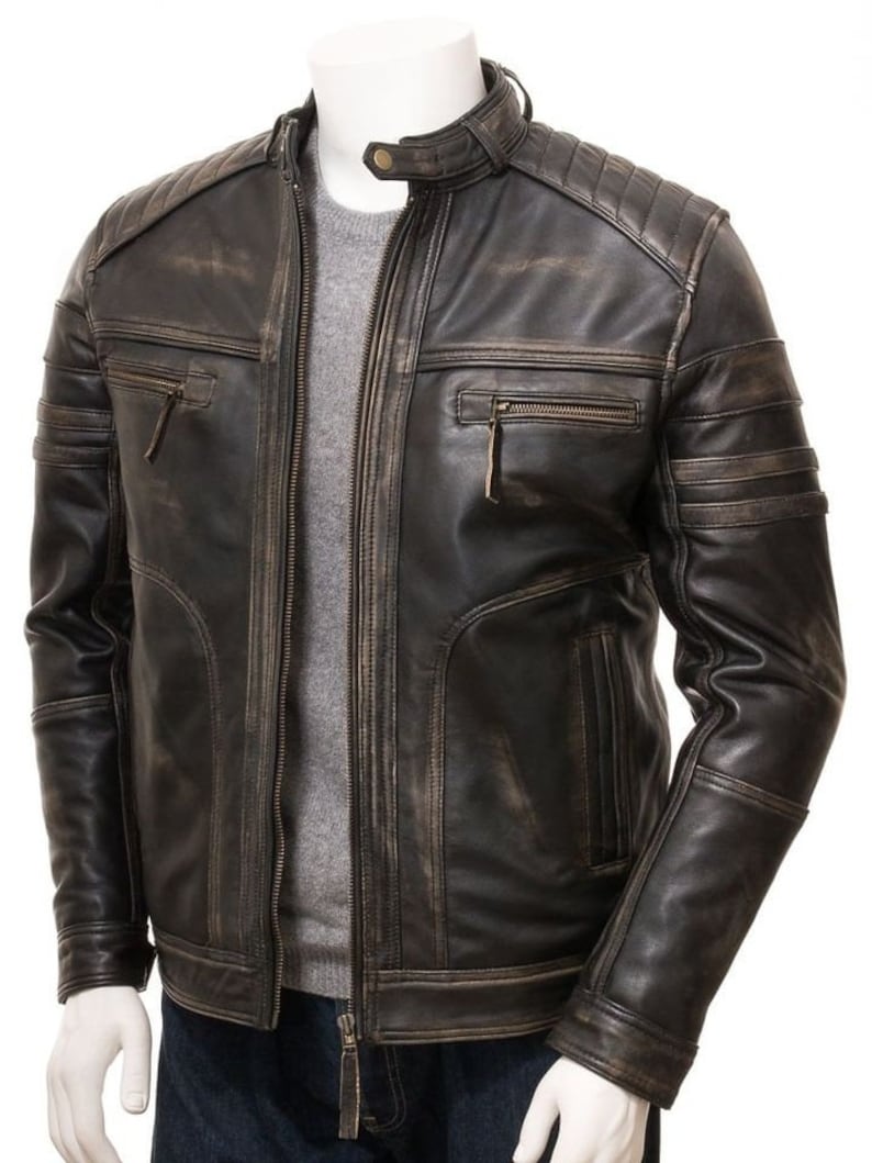 Men's Vintage Distressed Leather Biker Jacket Biker Jacket for Men - Etsy