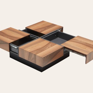 Walnut Coffee Table With Storage Drawers, Coffee Table With Storage - Etsy