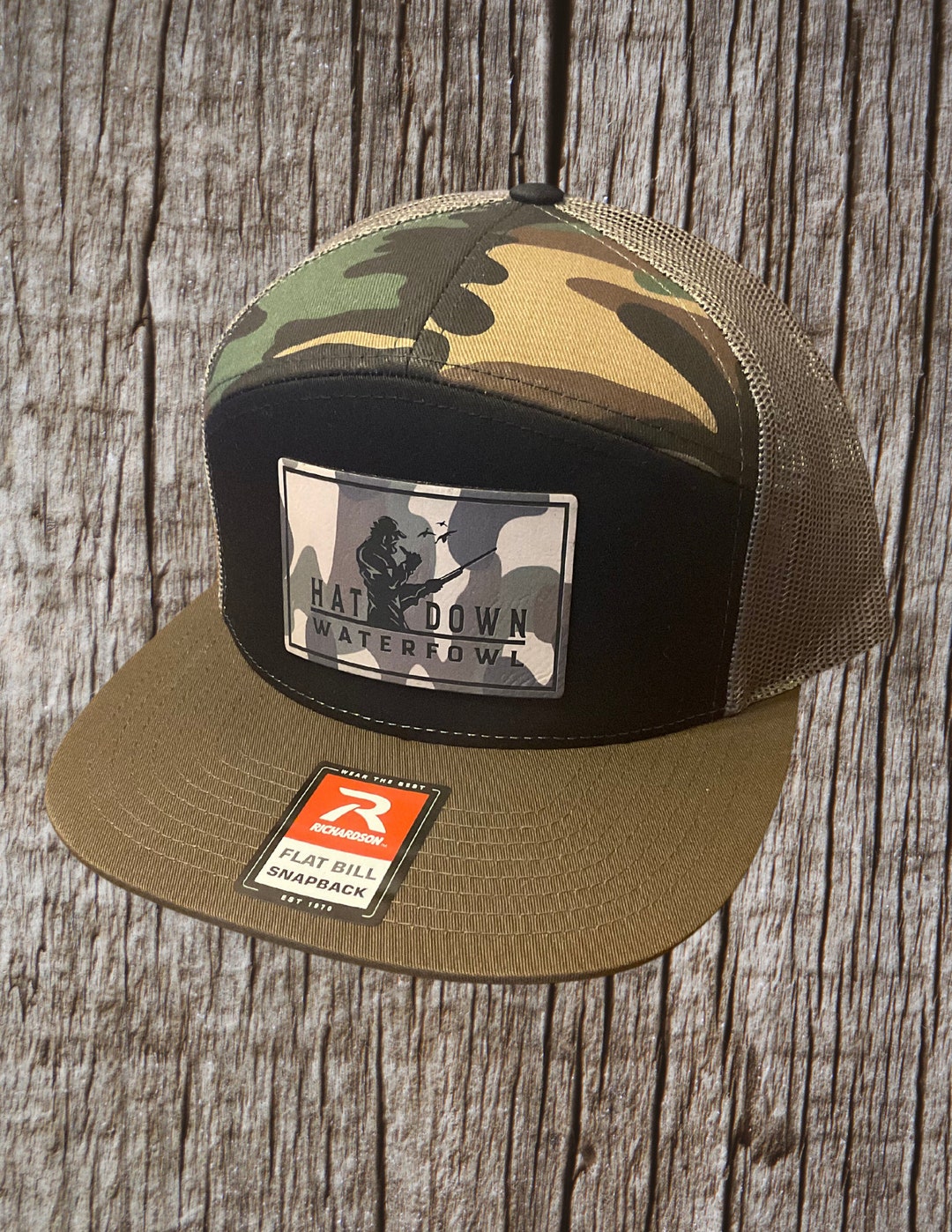 Leather Patch 7 Panel Hats Camo, Black, and Brown Color, With Camo ...