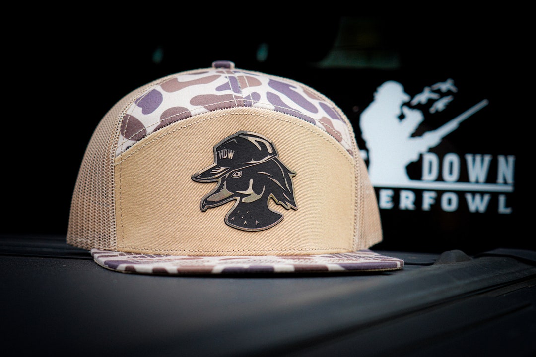 Old School Camo 7 Panel Hat - Leather Wood Duck Patch - Snap Back - Etsy