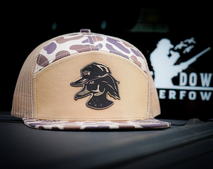 Old School Camo 7 Panel Hat - Leather Wood Duck Patch - Snap Back - Etsy