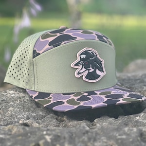 Waterproof 7 Panel Hats - Old School Duck Camo - HDW Wood Duck Logo ...