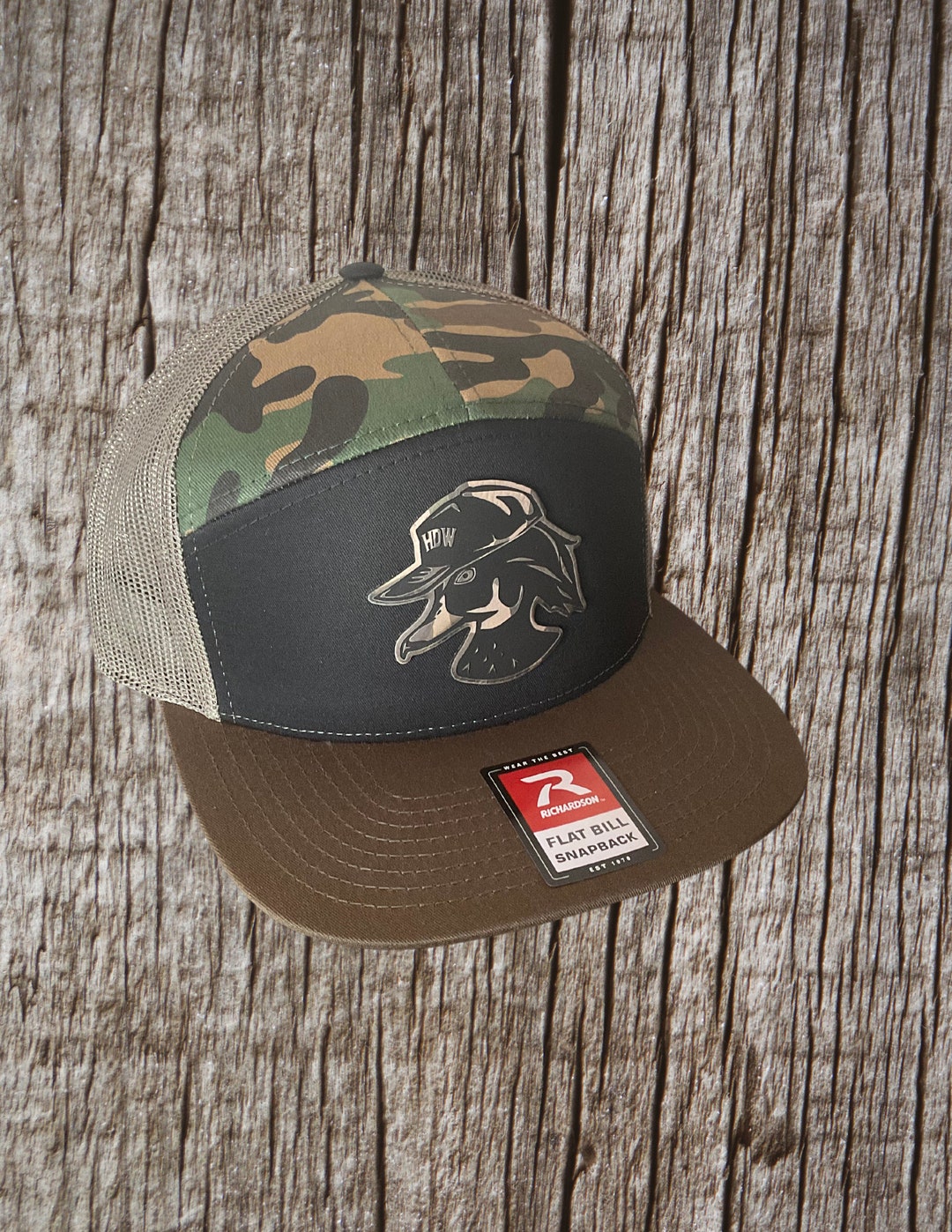 Leather Patch 7 Panel Hats - Camo, Black, and Brown Color, With Camo ...