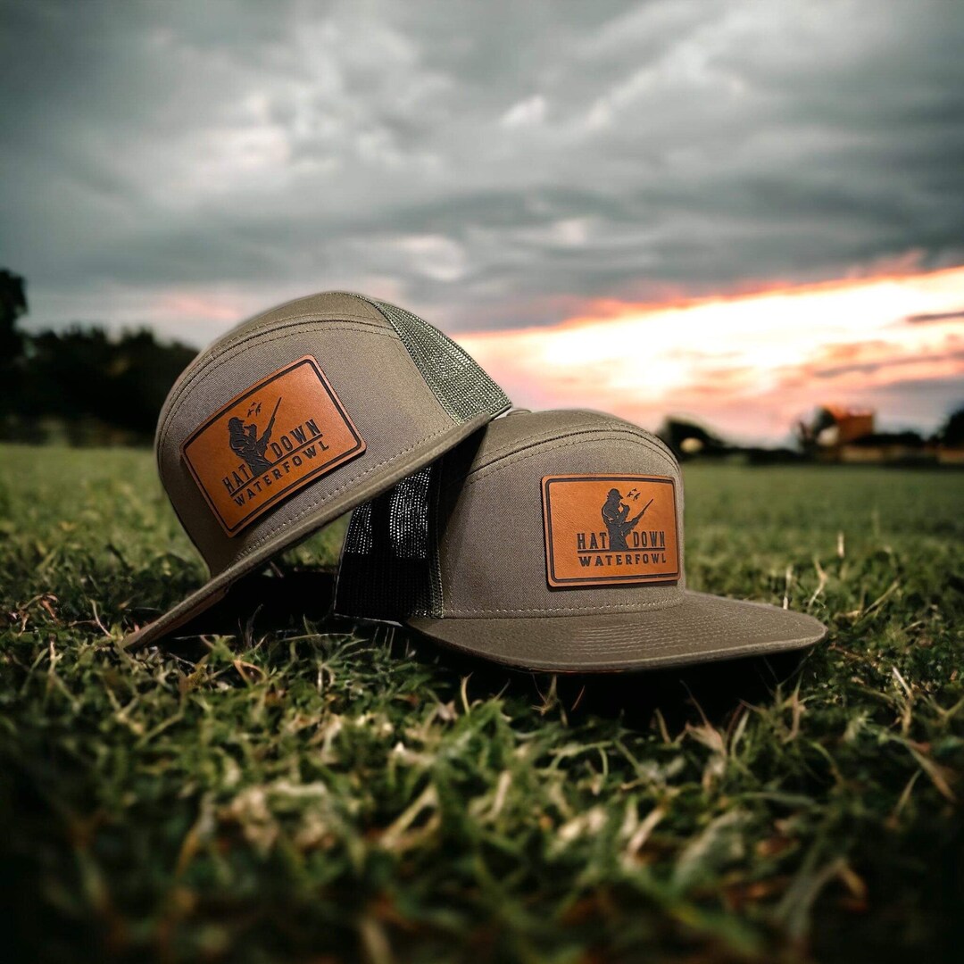 Leather Patch 7 Panel Hats HDW Logo Loden Green Color, With Leather ...