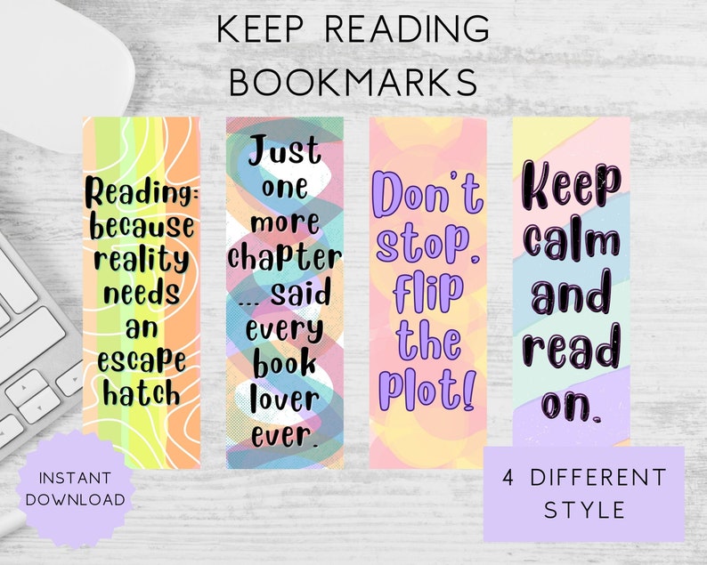 Set of 4 Printable 2x6 Bookmarks With Cute Catchy Phrases Instant ...