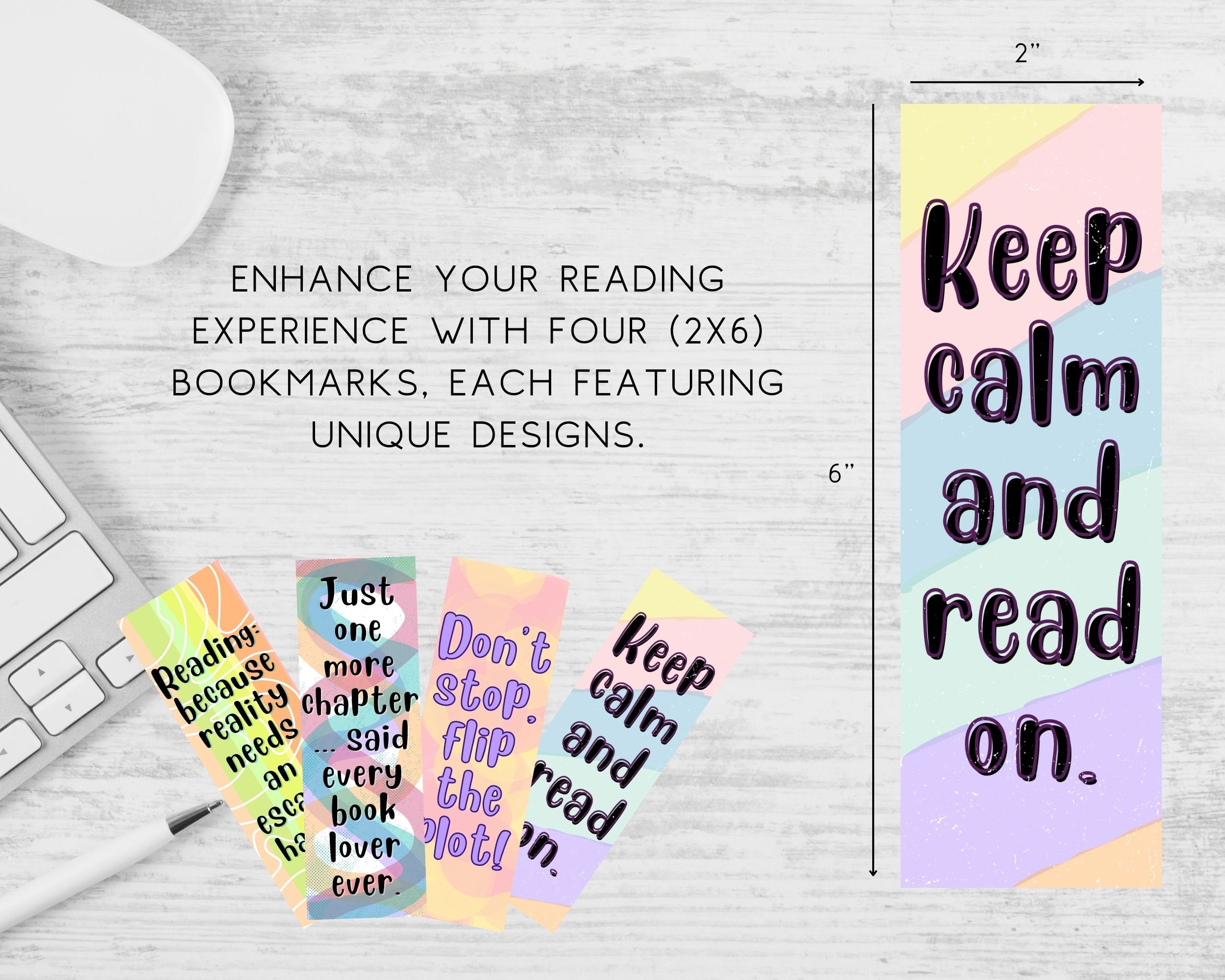 Set of 4 Printable 2x6 Bookmarks With Cute Catchy Phrases | Instant ...