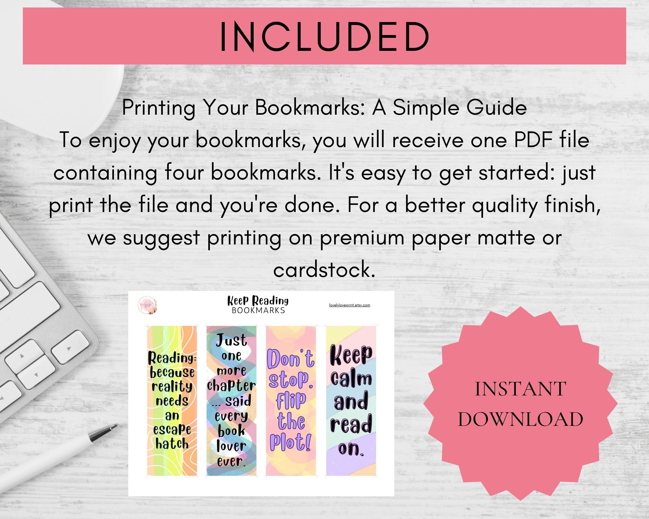 Set of 4 Printable 2x6 Bookmarks With Cute Catchy Phrases Instant ...