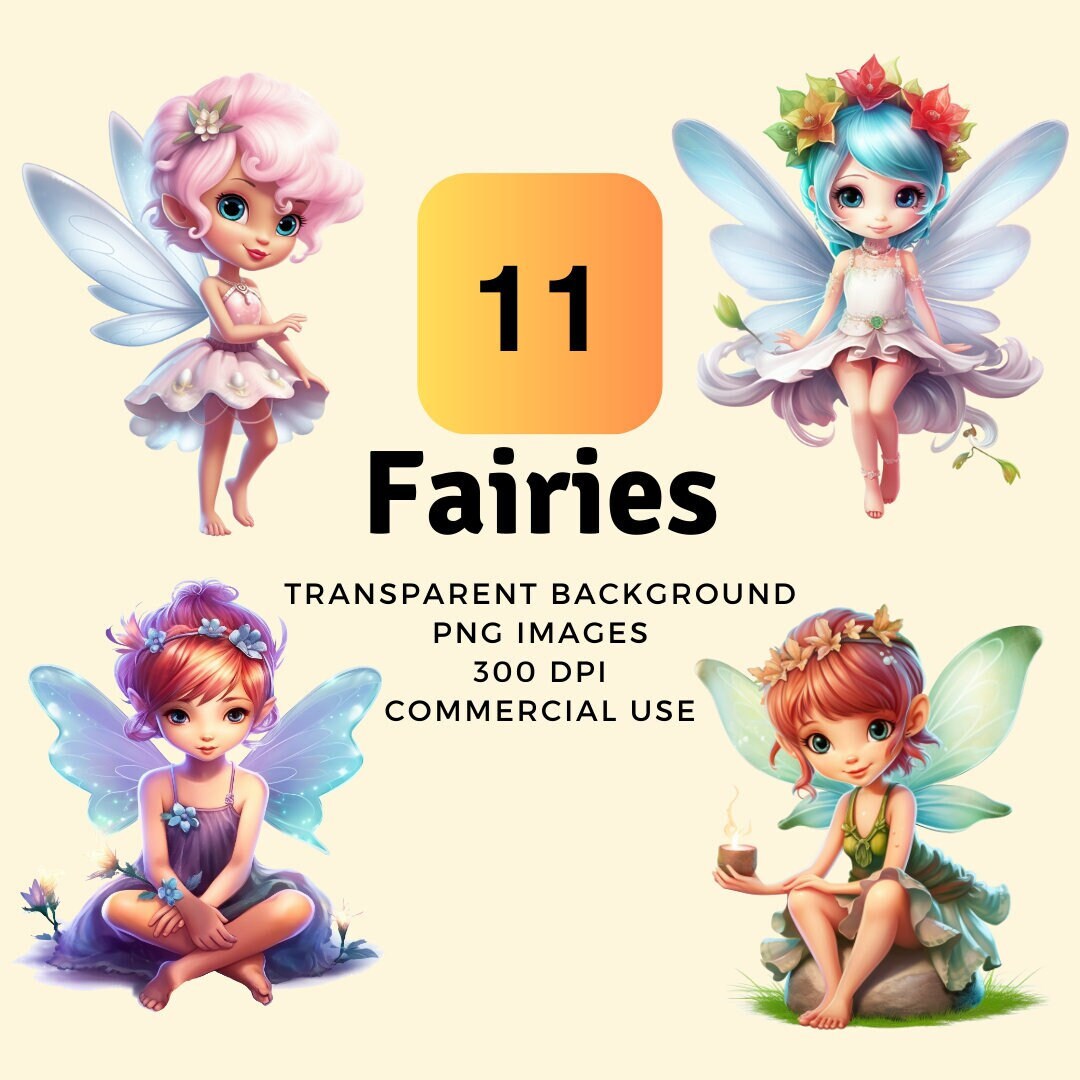 Fairy Clipart Set Transparent PNG Files Instant Download - Etsy México