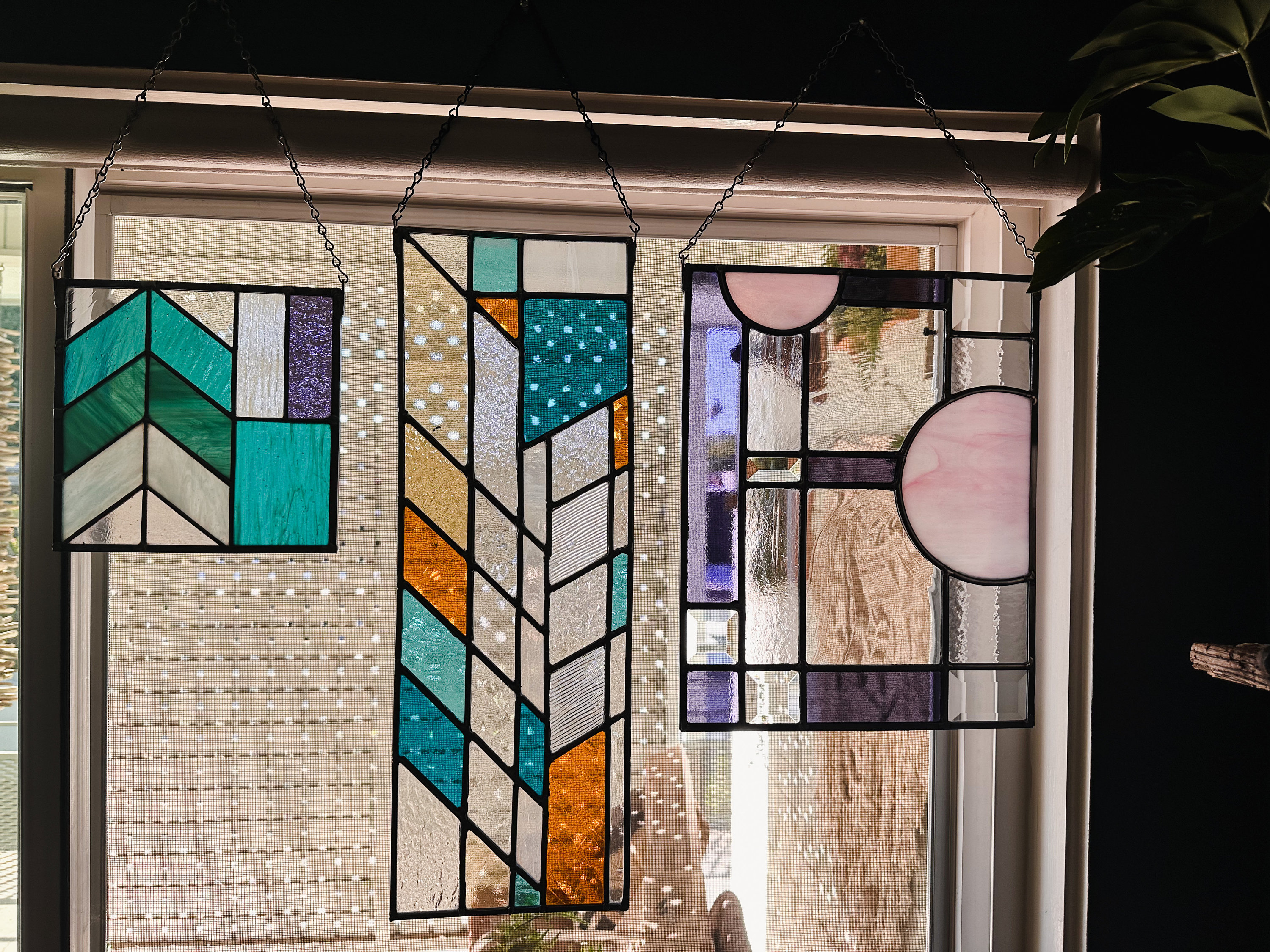 Art Déco Style Traditional Stained Glass Window Art With Pink Moons or ...