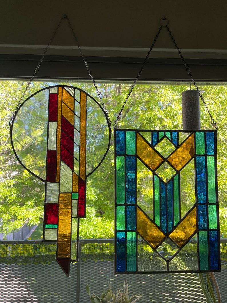 Frank Lloyd Wright Prairie Design Stained Glass Suncatcher in Clear ...
