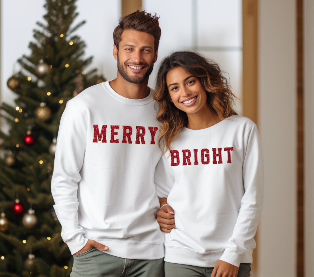 Merry and Bright Glitter Effect Matching Jumpers for Family - Etsy