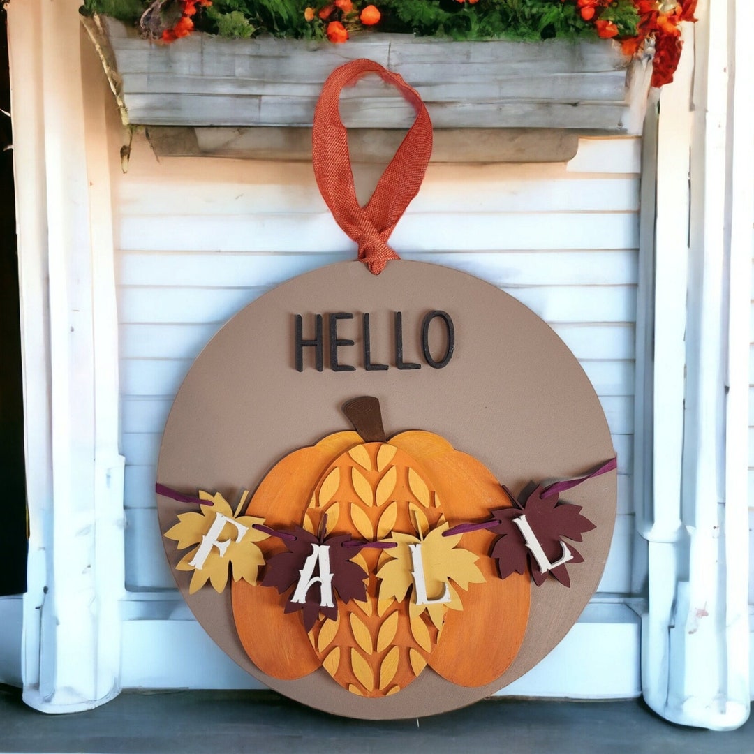 Hello Fall - Autumn Leaves Door Sign: Whimsical Fall Home Decor, Hand ...