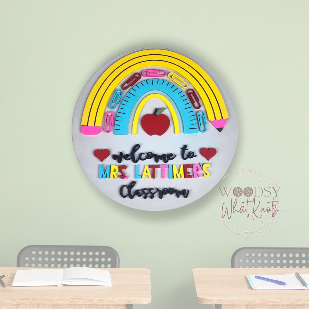 Personalized Classroom Welcome Door Sign | Classroom Rainbow Theme ...