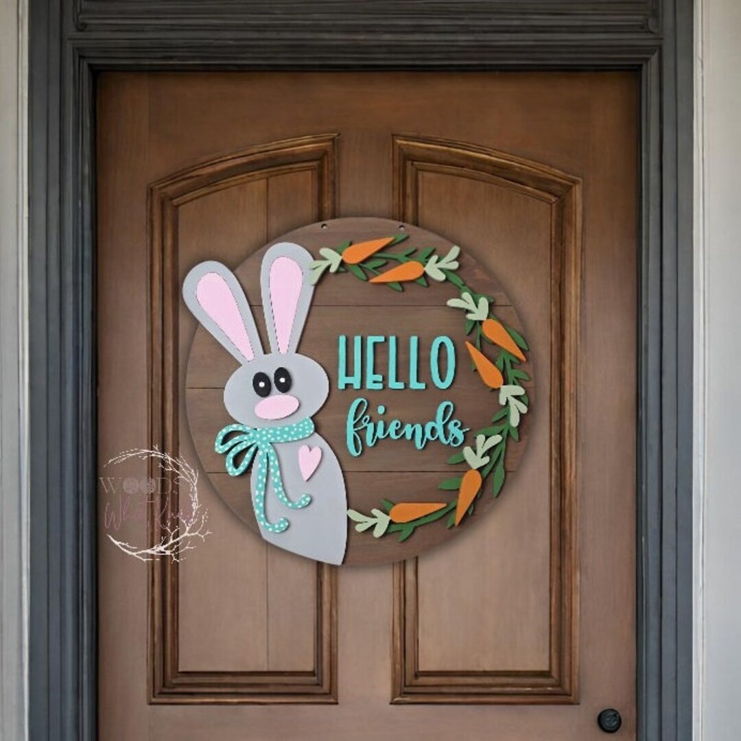 Easter Door Hanger | Easter Welcome Sign | Hello Friends Bunny | Easter ...