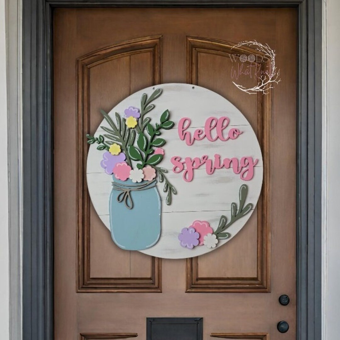 Spring Door Hanger | Spring Welcome Sign | Hello Spring | Mason Jar ...