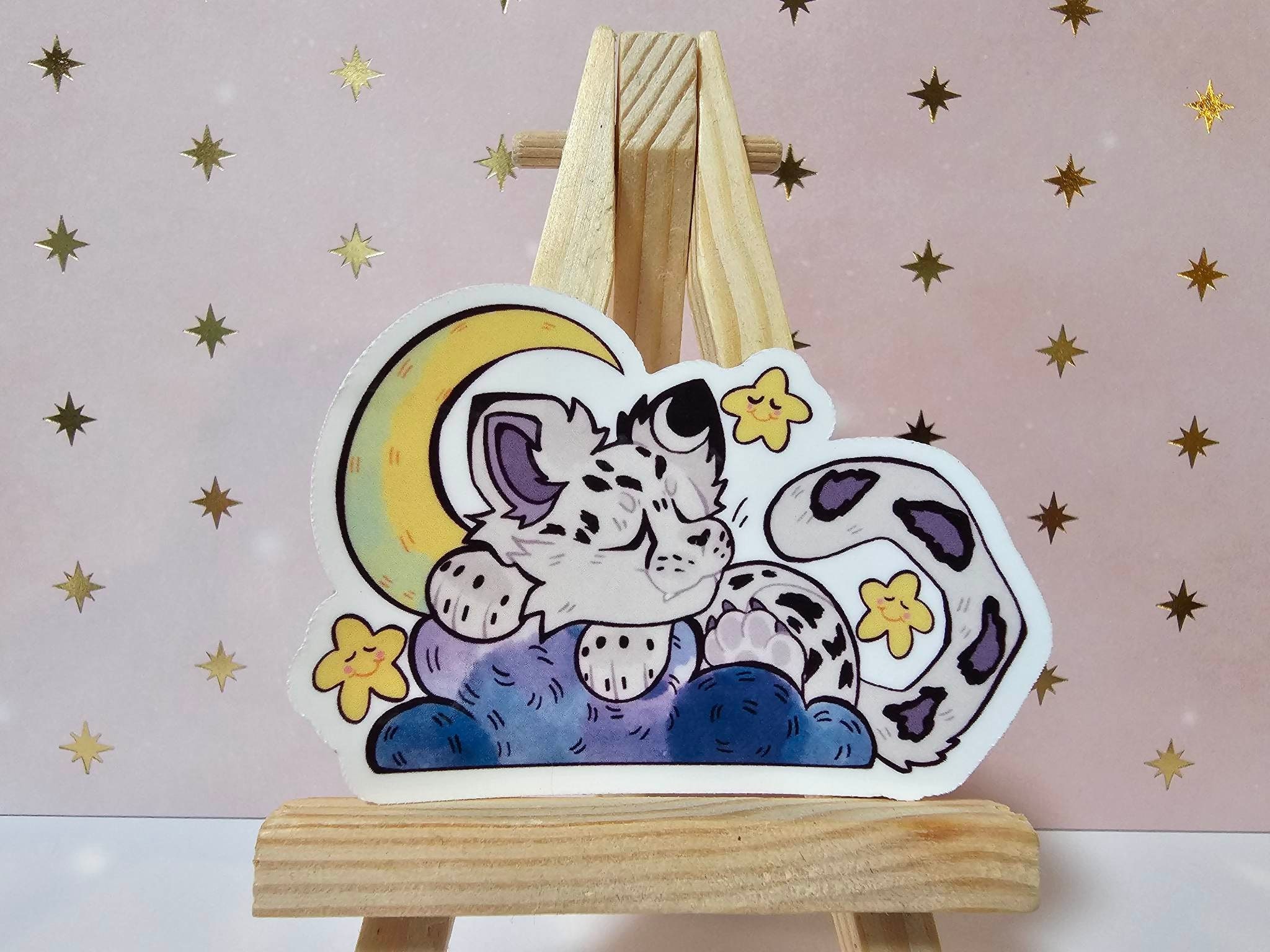 Snow Leopard Goodnight Moon and Stars Sticker / Waterproof Sticker ...