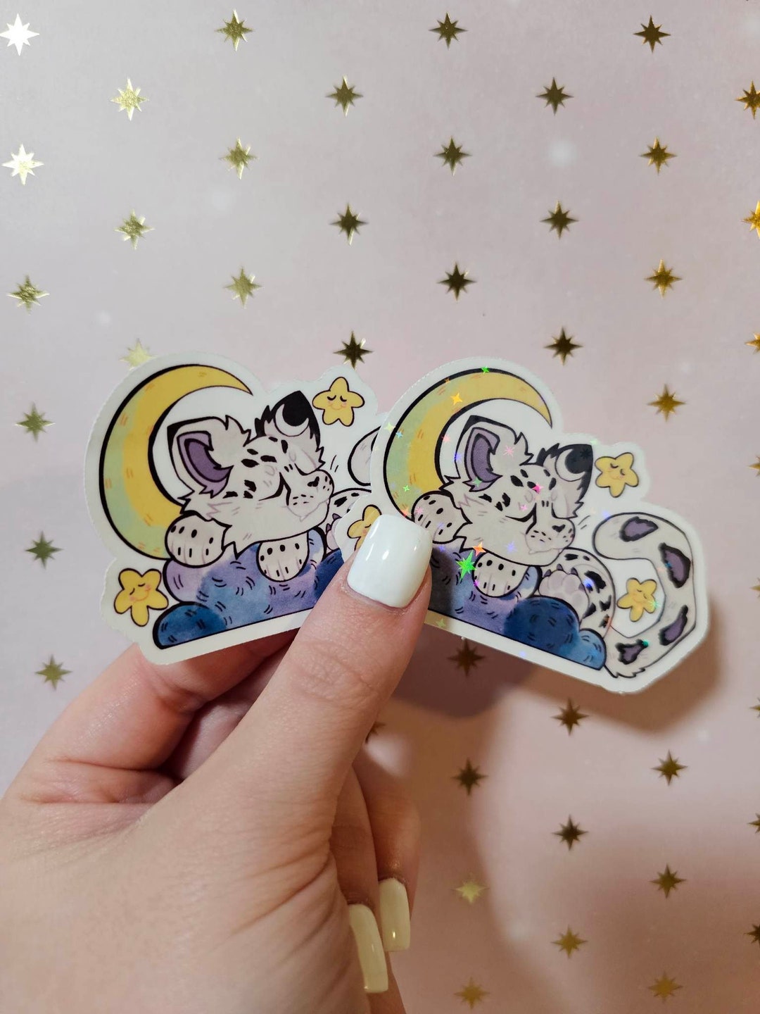 Snow Leopard Goodnight Moon and Stars Sticker - Etsy