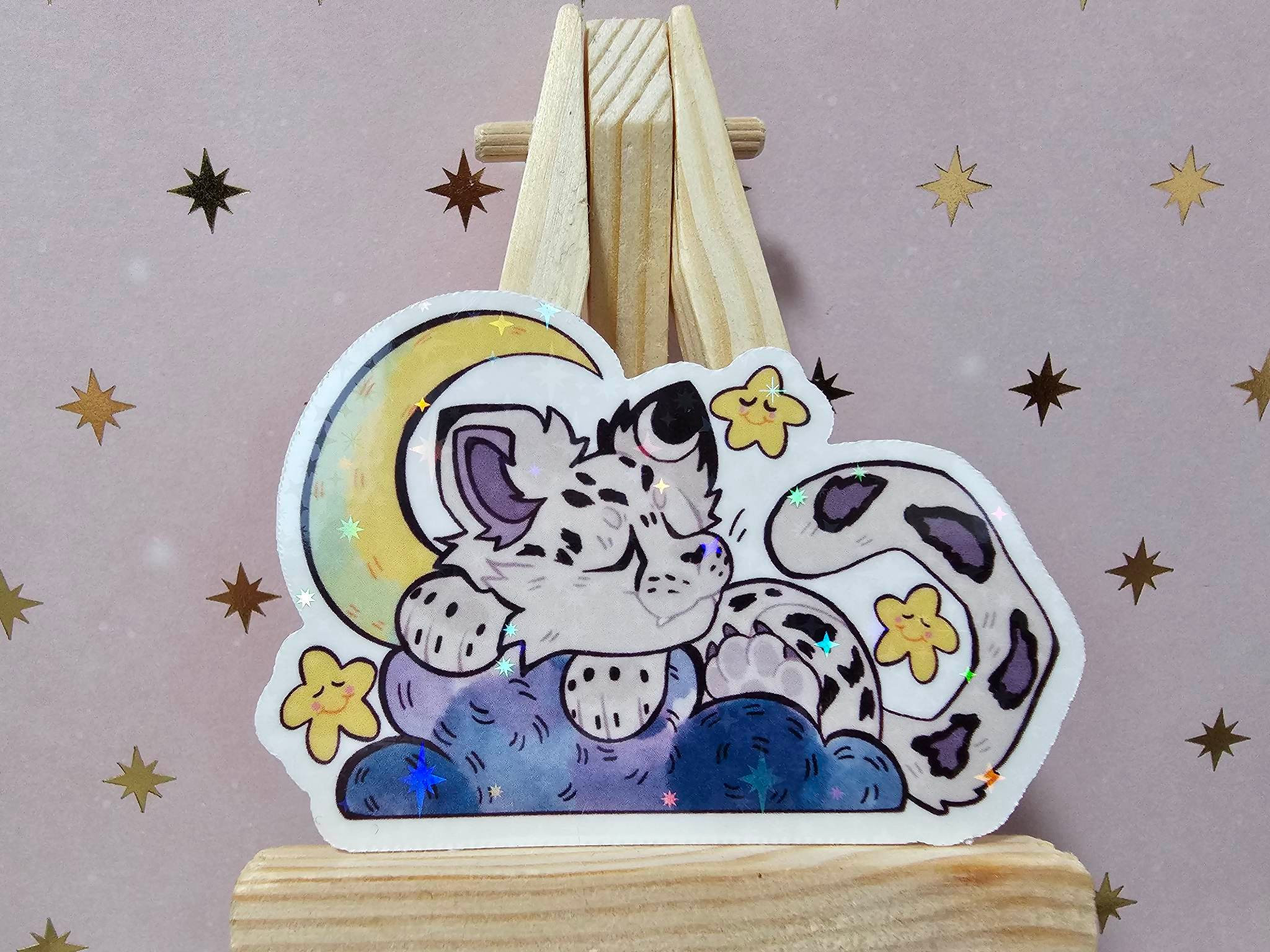 Snow Leopard Goodnight Moon and Stars Sticker / Waterproof Sticker ...