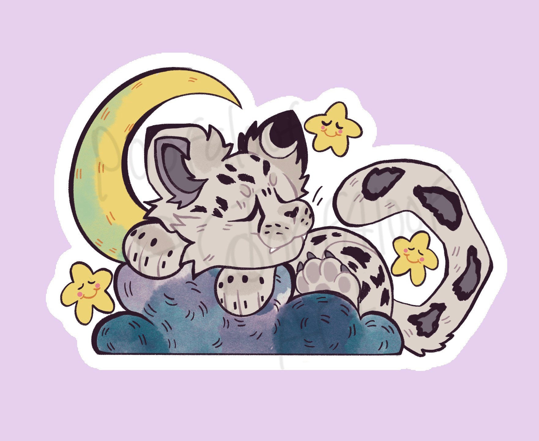 Snow Leopard Goodnight Moon and Stars Sticker / Waterproof Sticker ...