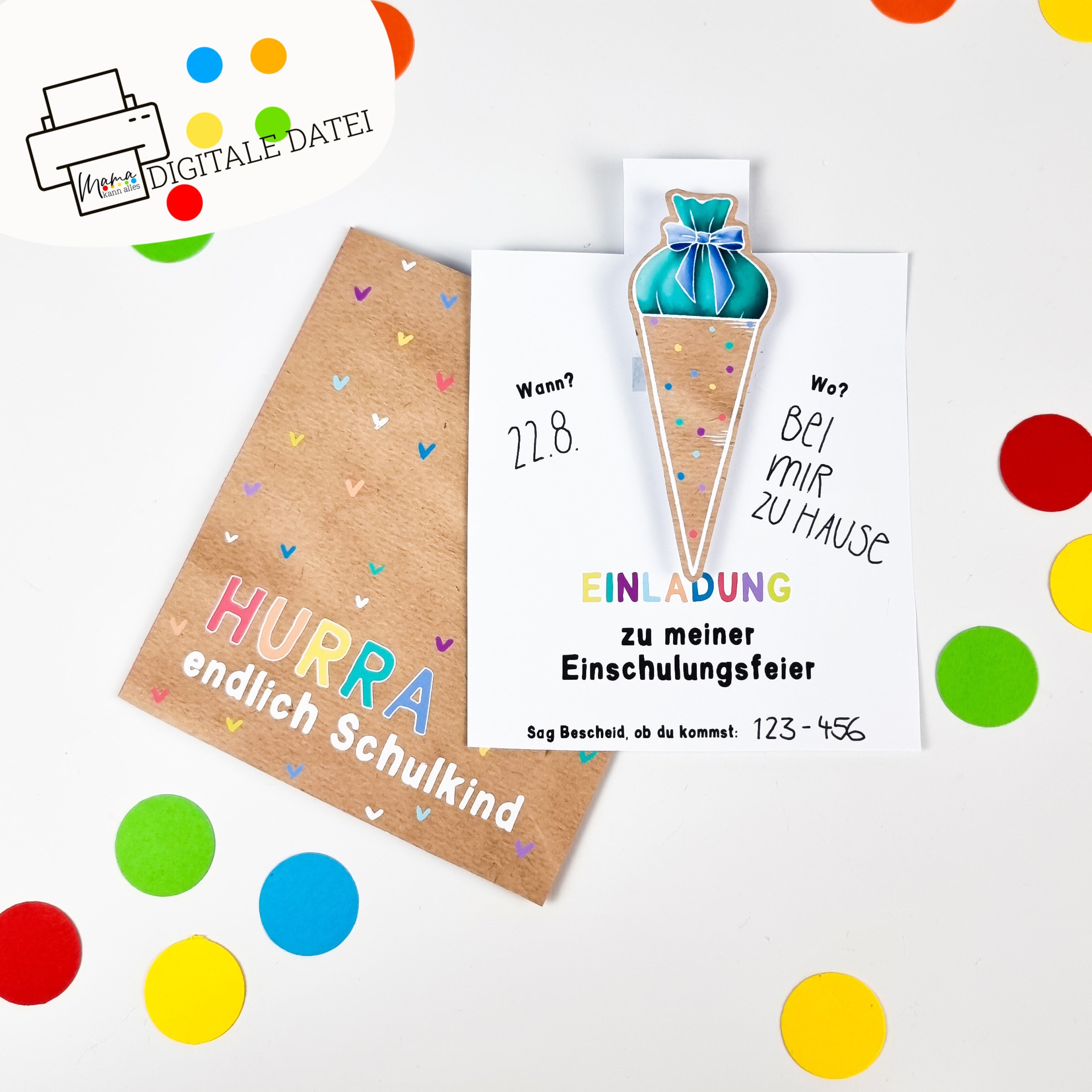 Einladung zur Einschulung zum Ausdrucken und Basteln Schulkind Schultüte Schulanfang - Etsy.de