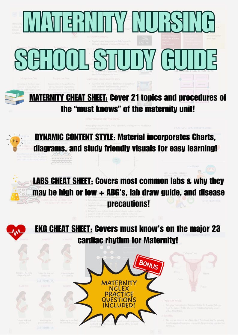 Maternity Nursing Study Guide Bundle – OB Cheat Sheets + NCLEX (PDF ...