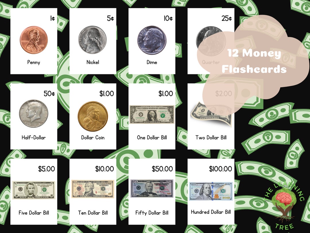 12 U.S. Money Flashcards | Digital Download Educational Flashcards - Etsy