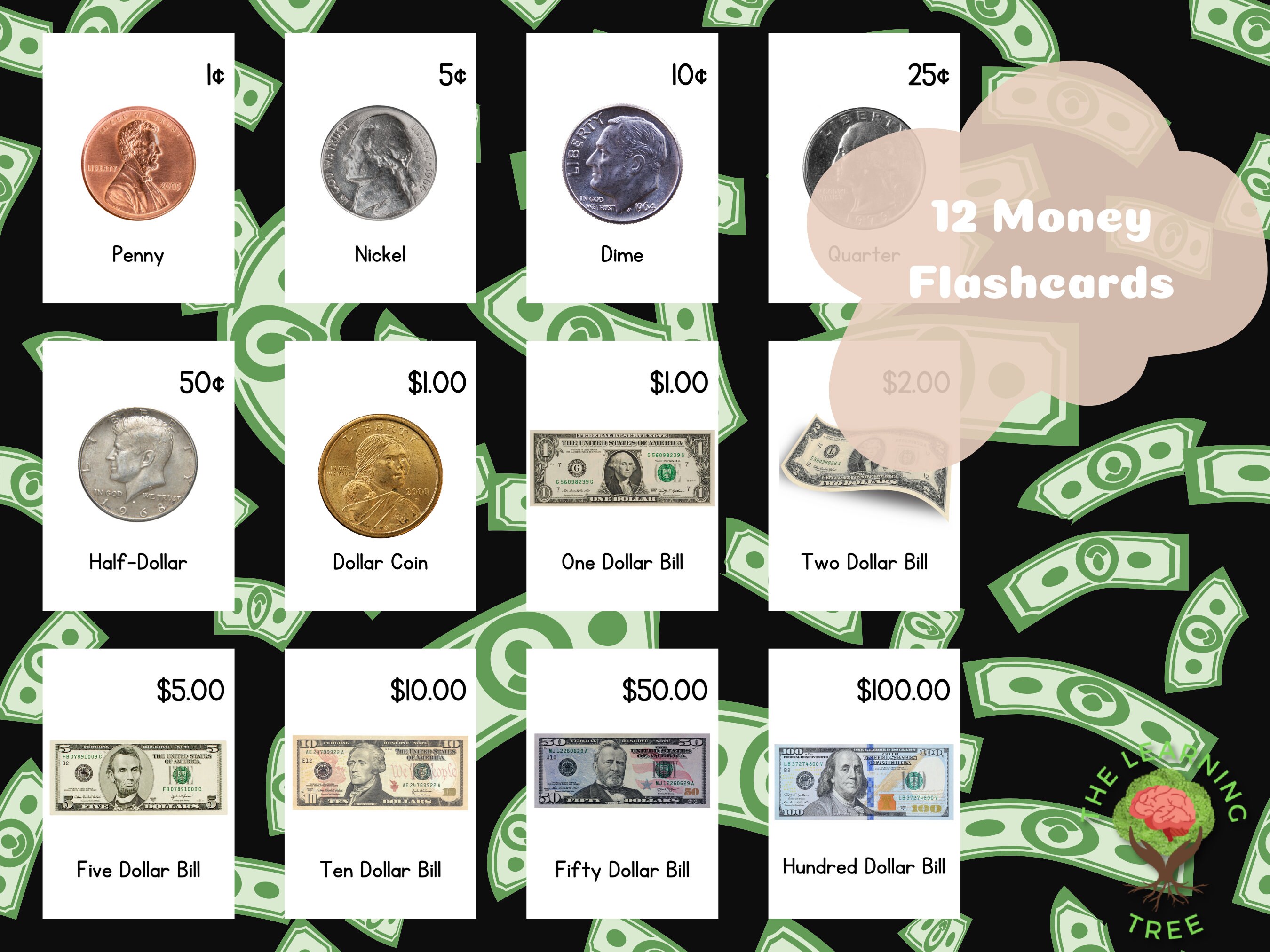 12 U.S. Money Flashcards | Digital Download Educational Flashcards - Etsy