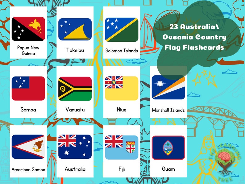 Australian and Oceania Country Flags Flashcards | Digital Download ...
